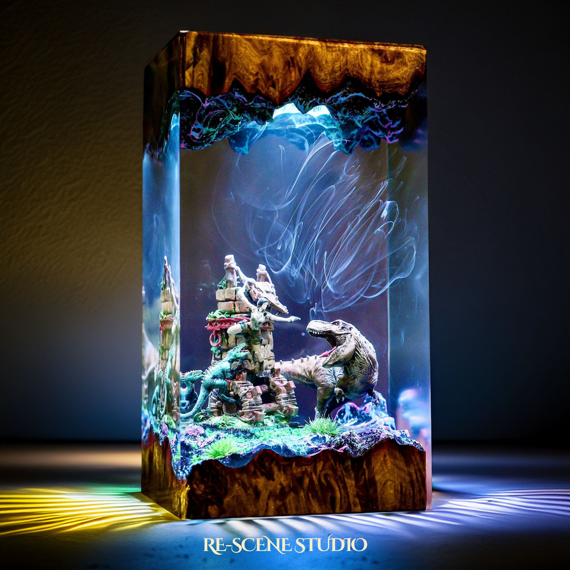 T-Rex Dinosaur Resin Lamp - RGB Prehistoric Diorama Night Light ...