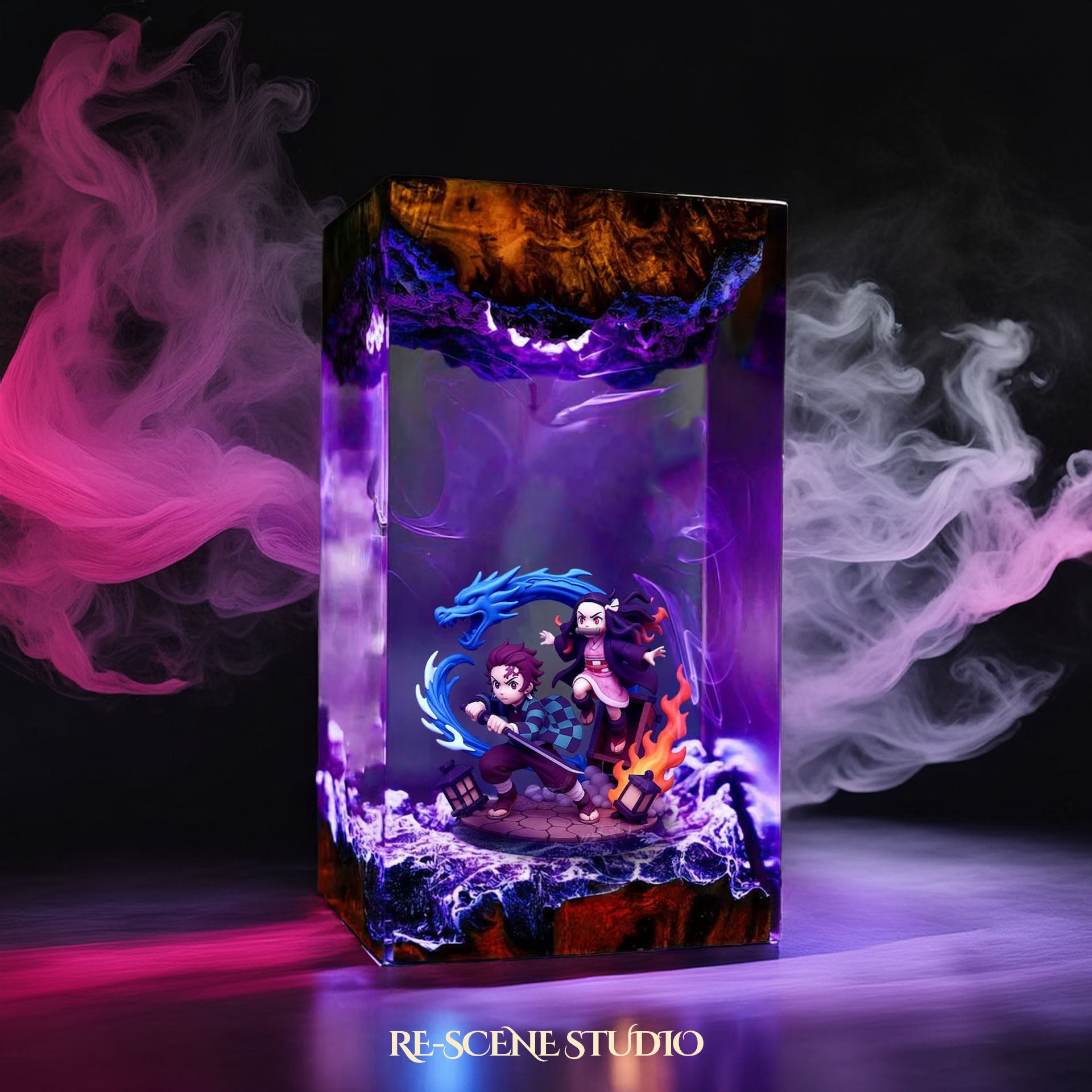 Tanjiro & Nezuko Resin Lamp V4 – Demon Slayer Flame and Water Light ...